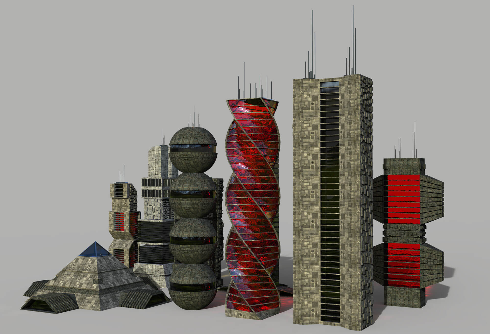 Science fiction Buildings 3D Render, Digital Art by ApuArt