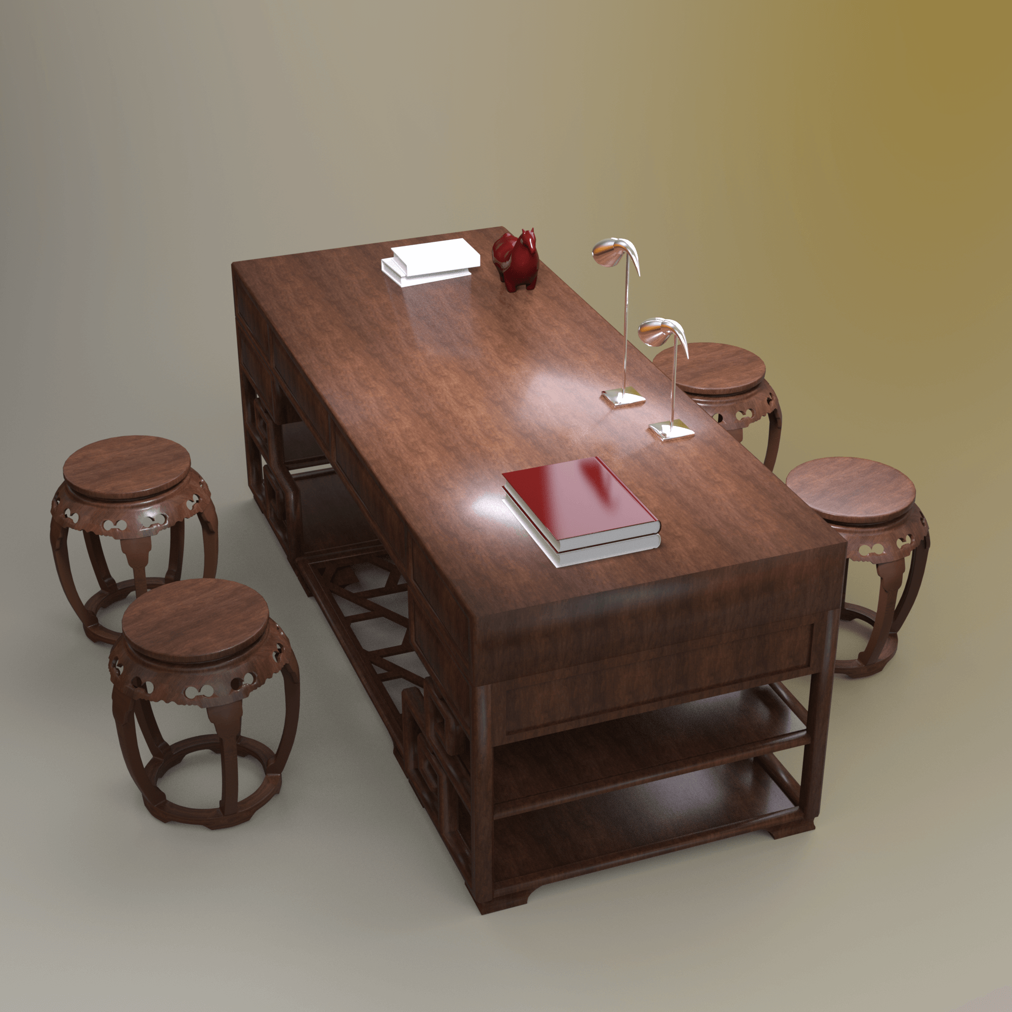 AQ3D Master Table and Stools 3 3D Render, Digital Art by AQ3D
