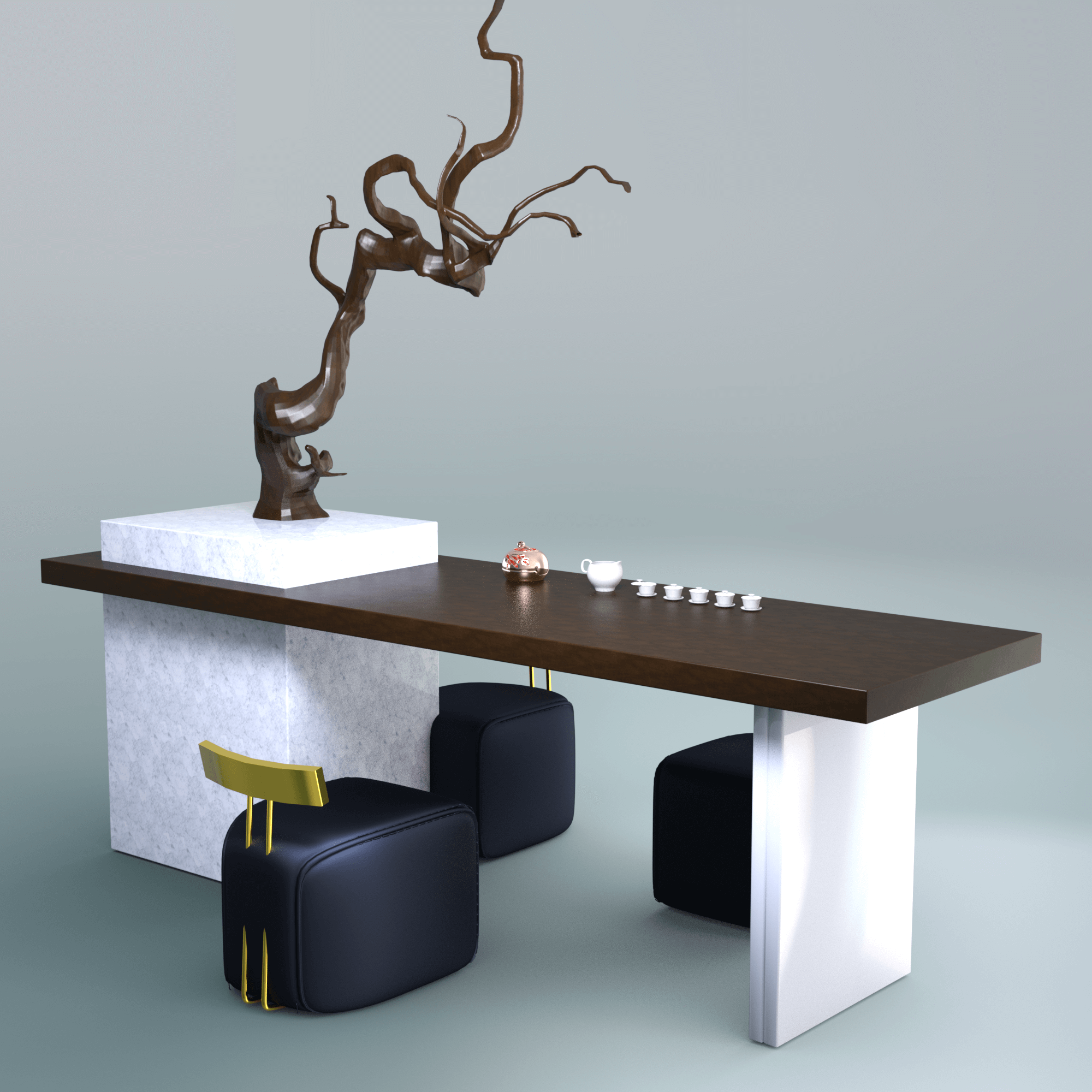 Master Table and Stool 2 3D Render, Digital Art by AQ3D