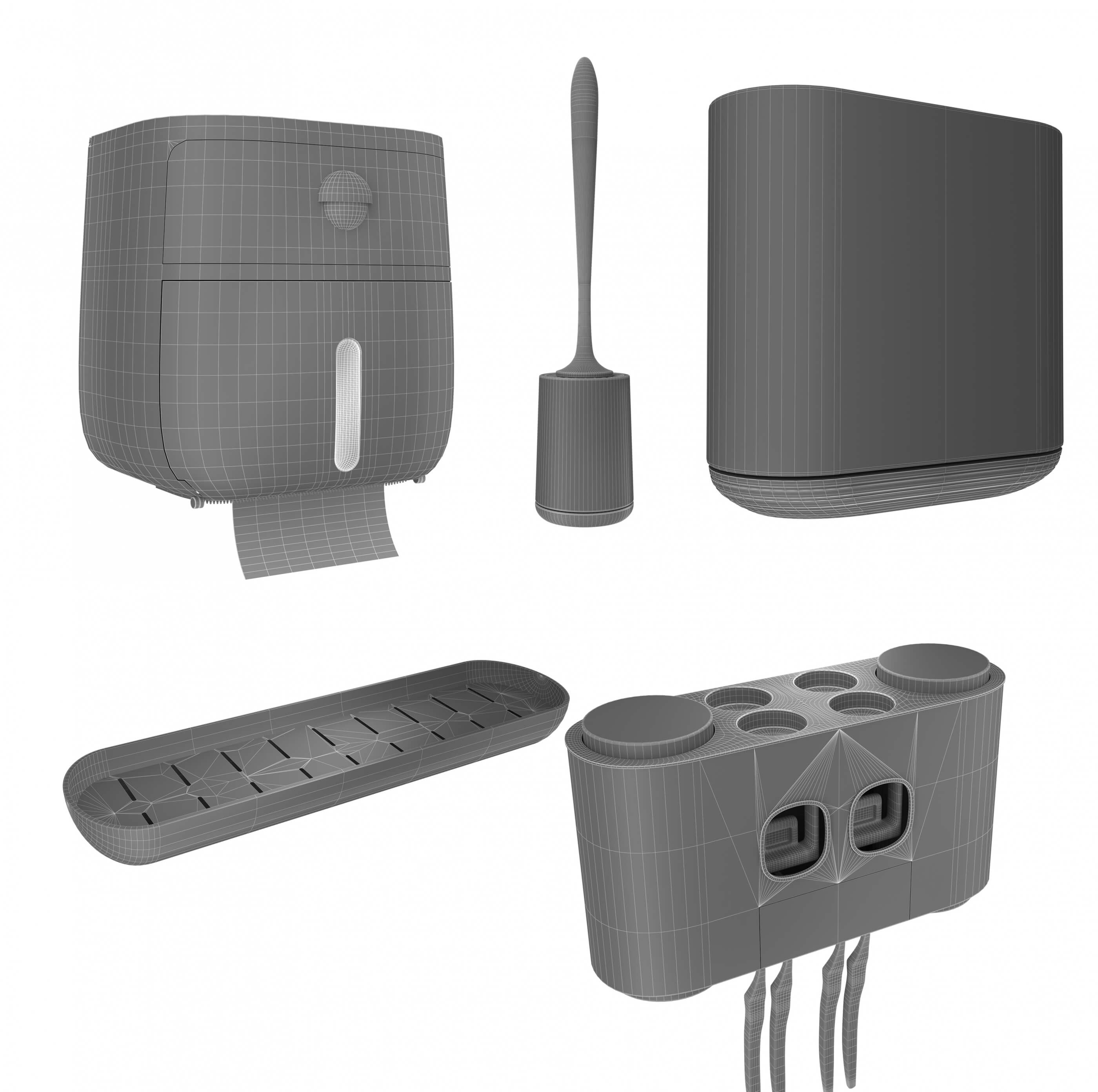 Set of Bathroom Toilets Accessories by Mvm - 3D Model by Archidizer