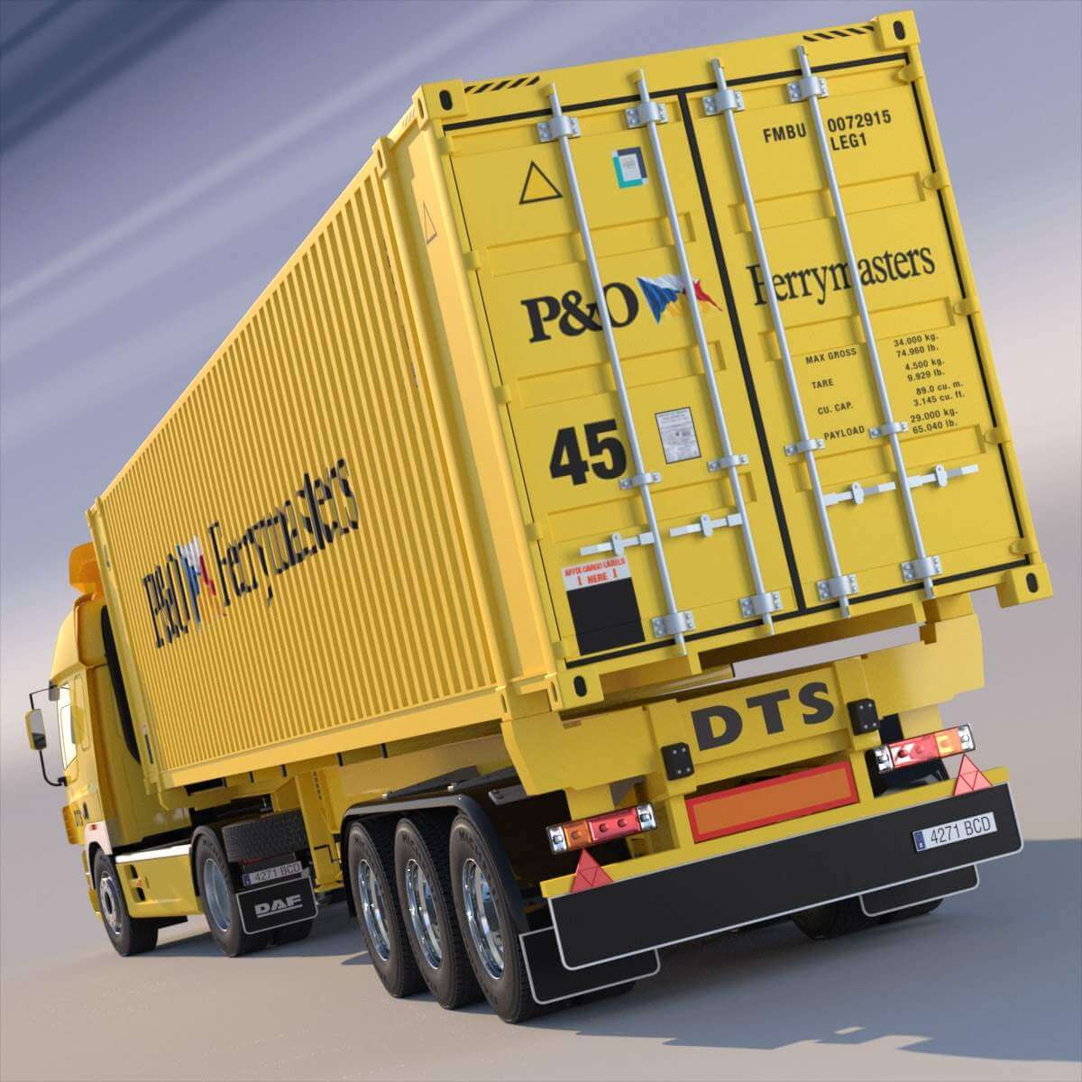 DAF CF85 with Semitruck and ISO 45ft Container - 3D Model by ArqArt