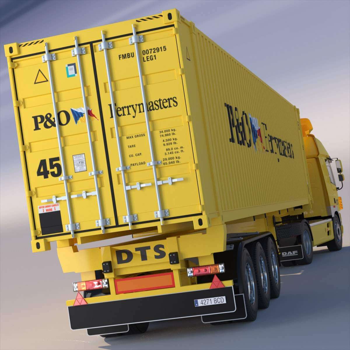 DAF CF85 with Semitruck and ISO 45ft Container - 3D Model by ArqArt