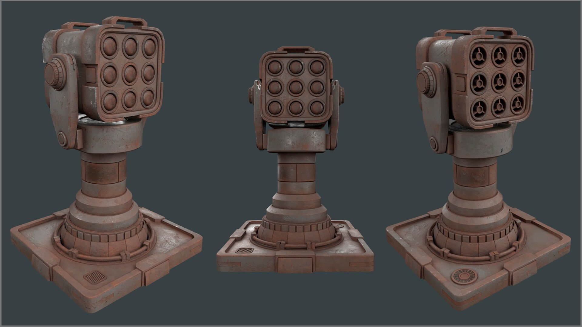 Simple 3x3 Rusty Missile Turret - 3D Model by Art_Teeves