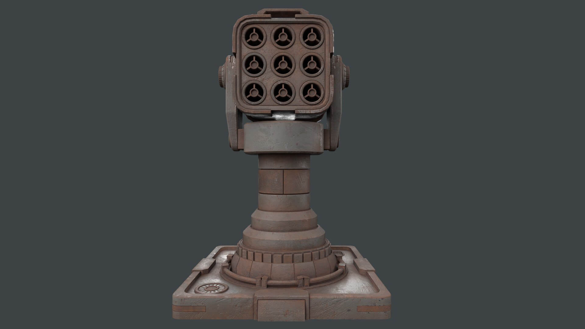Simple 3x3 Rusty Missile Turret - 3D Model by Art_Teeves