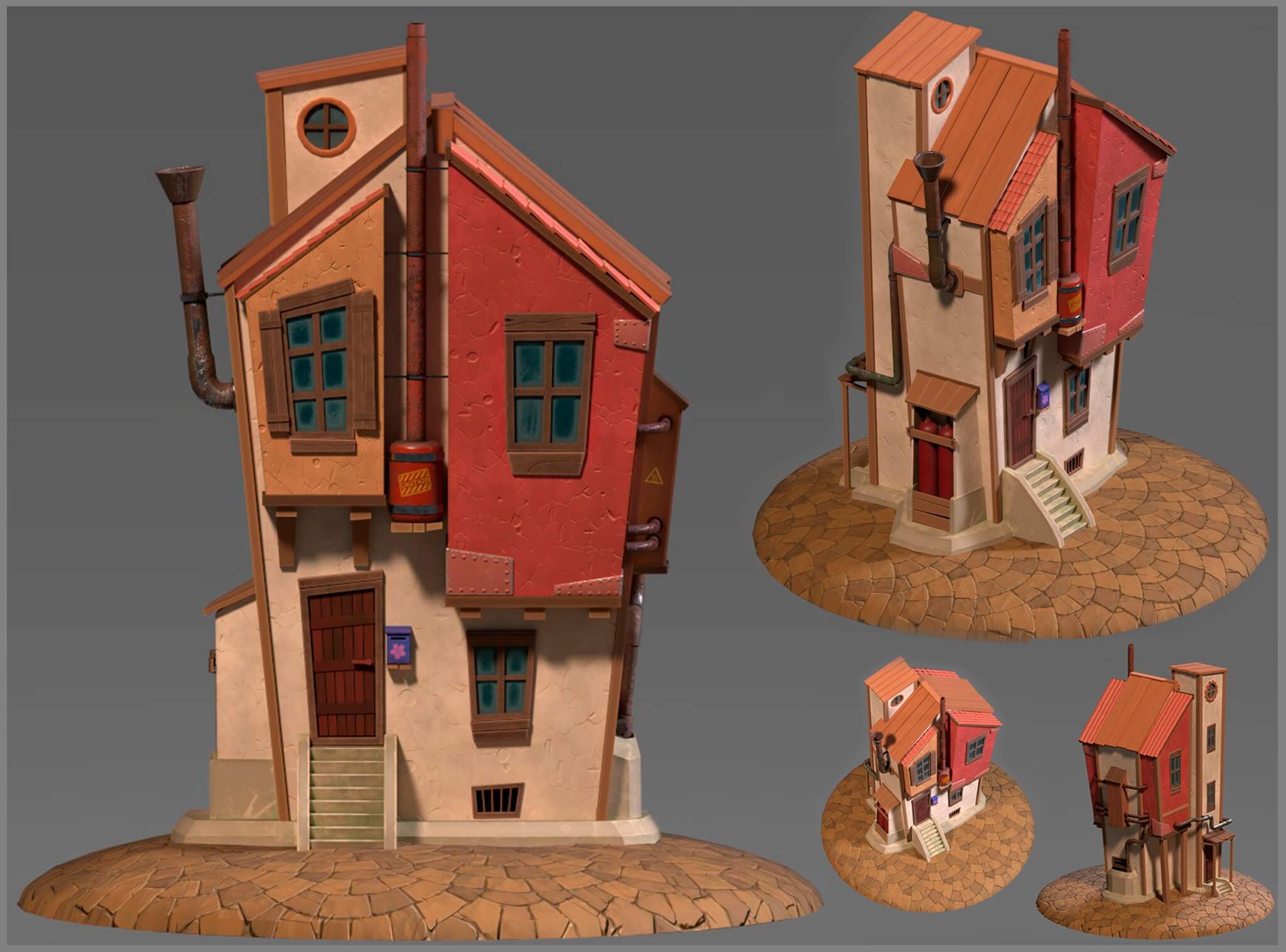 Stylized Cartoon Steampunk House - 3D Model by Art_Teeves
