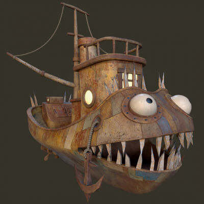 Stylized Spiked Fish Boat - 3D Model by Art_Teeves