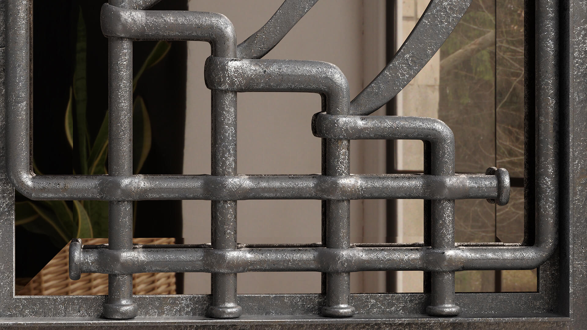 Antique Door With Wrought Iron Bars - 3D Model by Artdeco 3d
