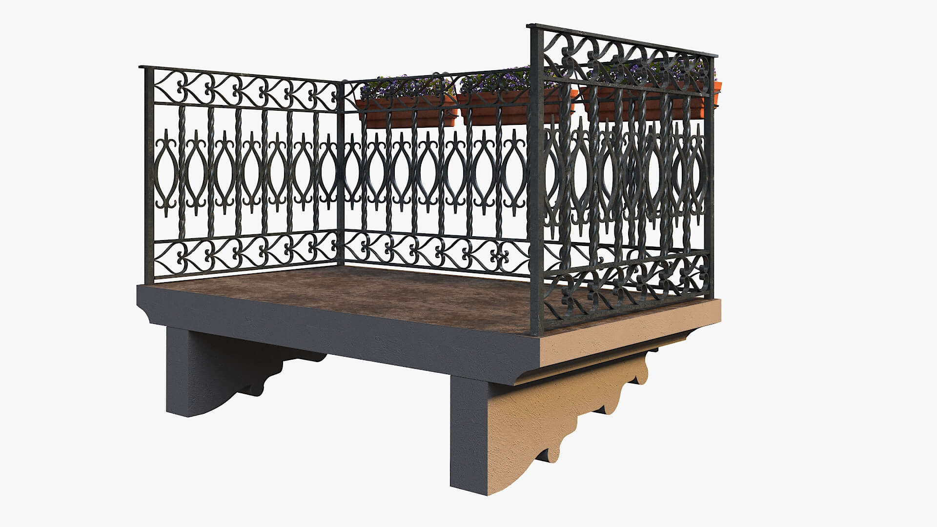 Balcony With Flowers - 3D Model by Artdeco 3d
