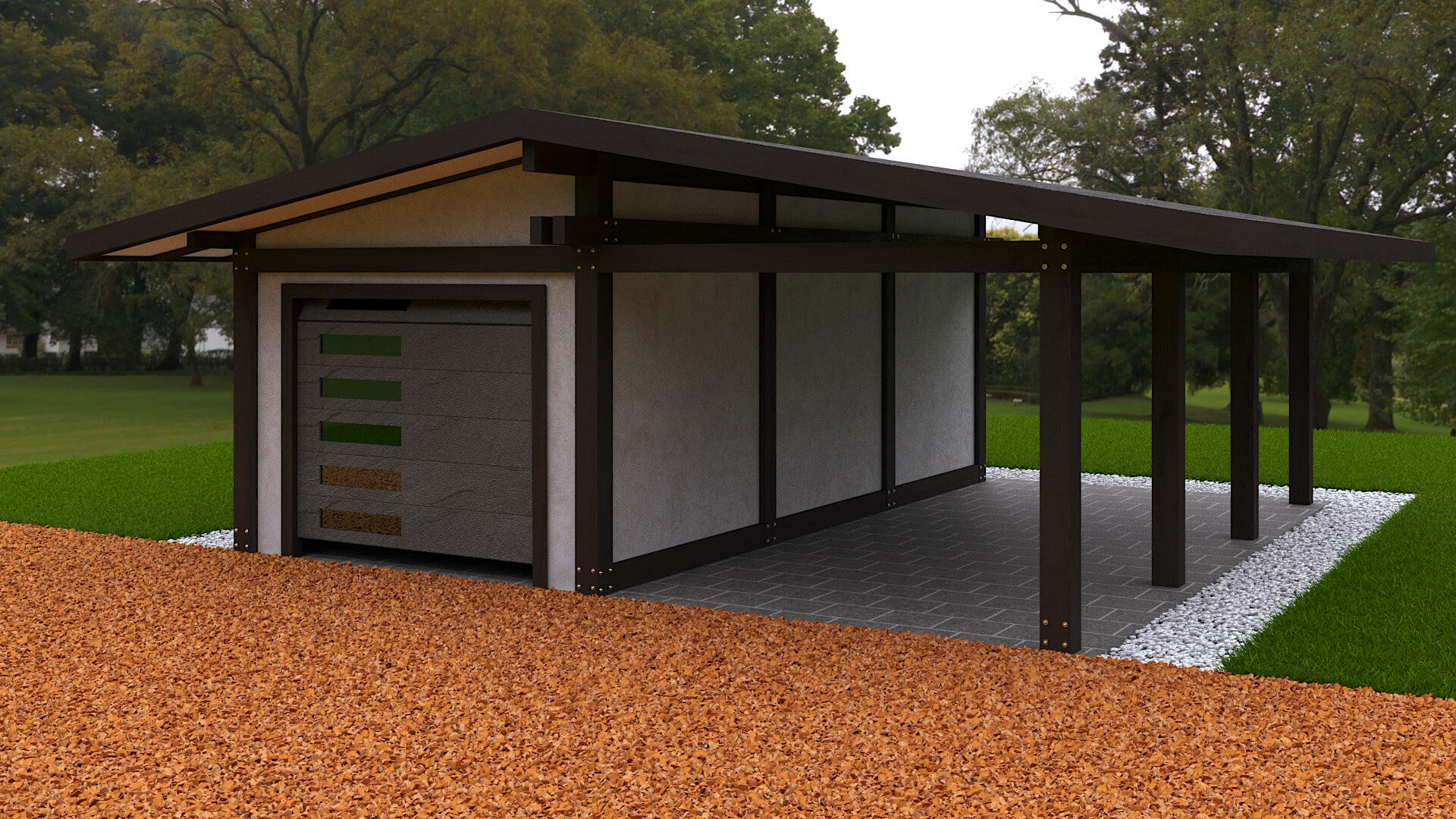 Fachwerk Garage With Awning - 3D Model by Artdeco 3d