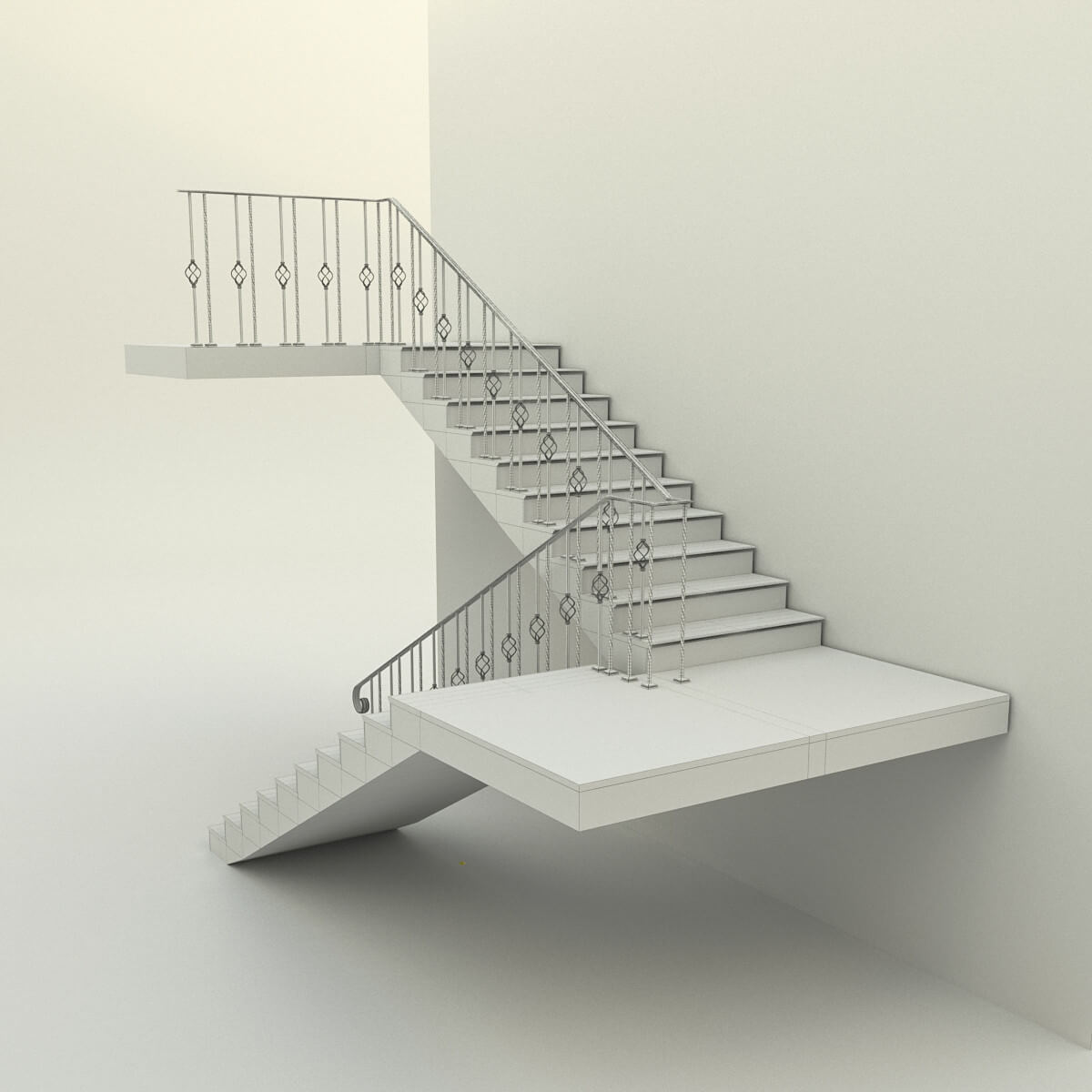 Stairs Old Two-flights 3D Model by Artdeco 3d