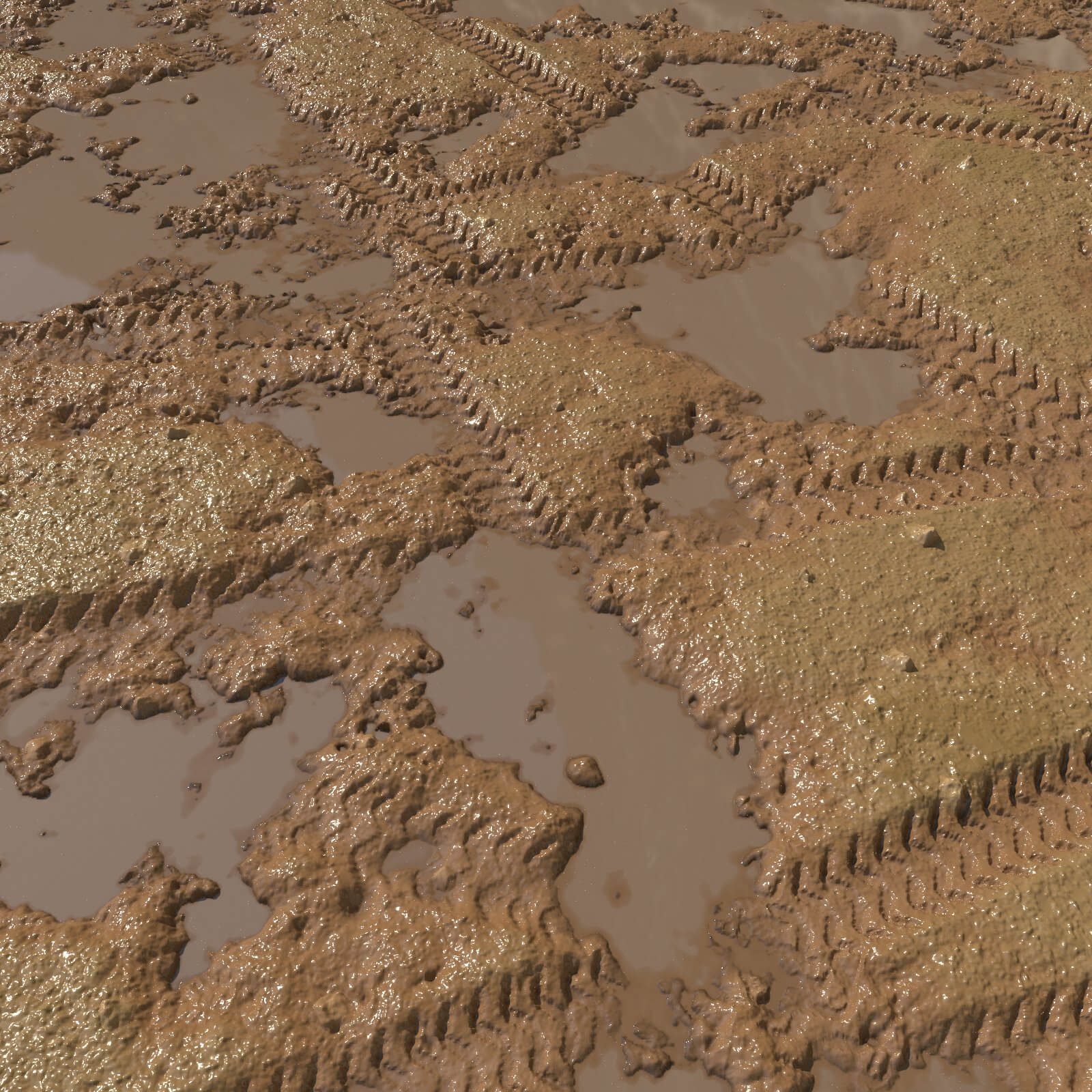 Muddy Ground with Tire Tracks PBR Texture by artist_sush