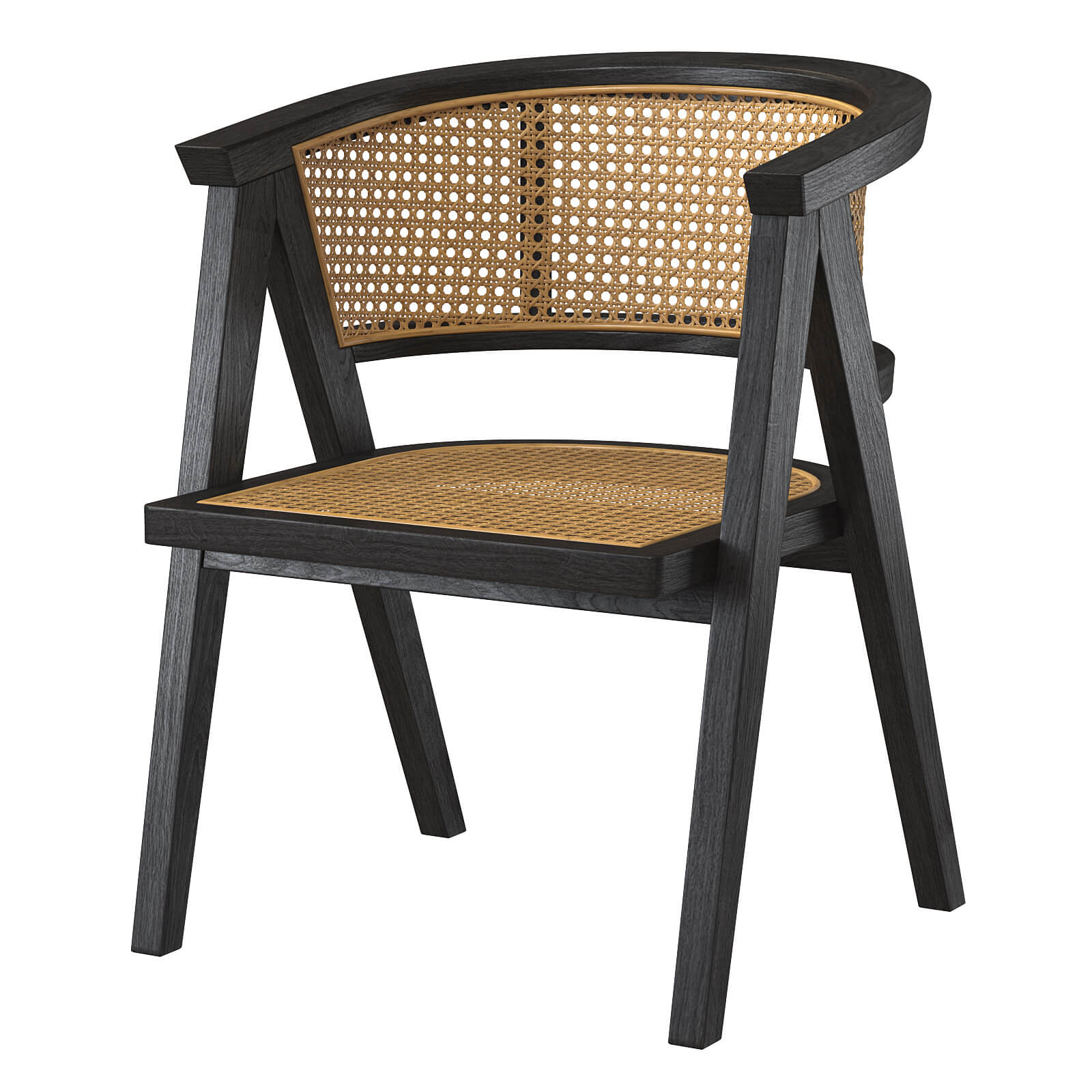 Black A-Shaped Design Wooden Rattan Chair 3D Model by artpolka