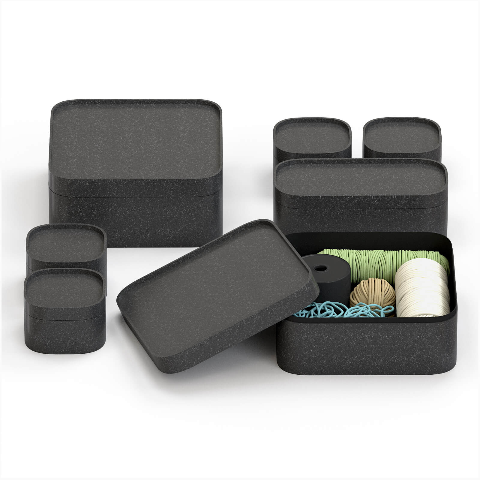 Black Plastic Sewing Kit Organizer in Boxes - 3D Model by artpolka