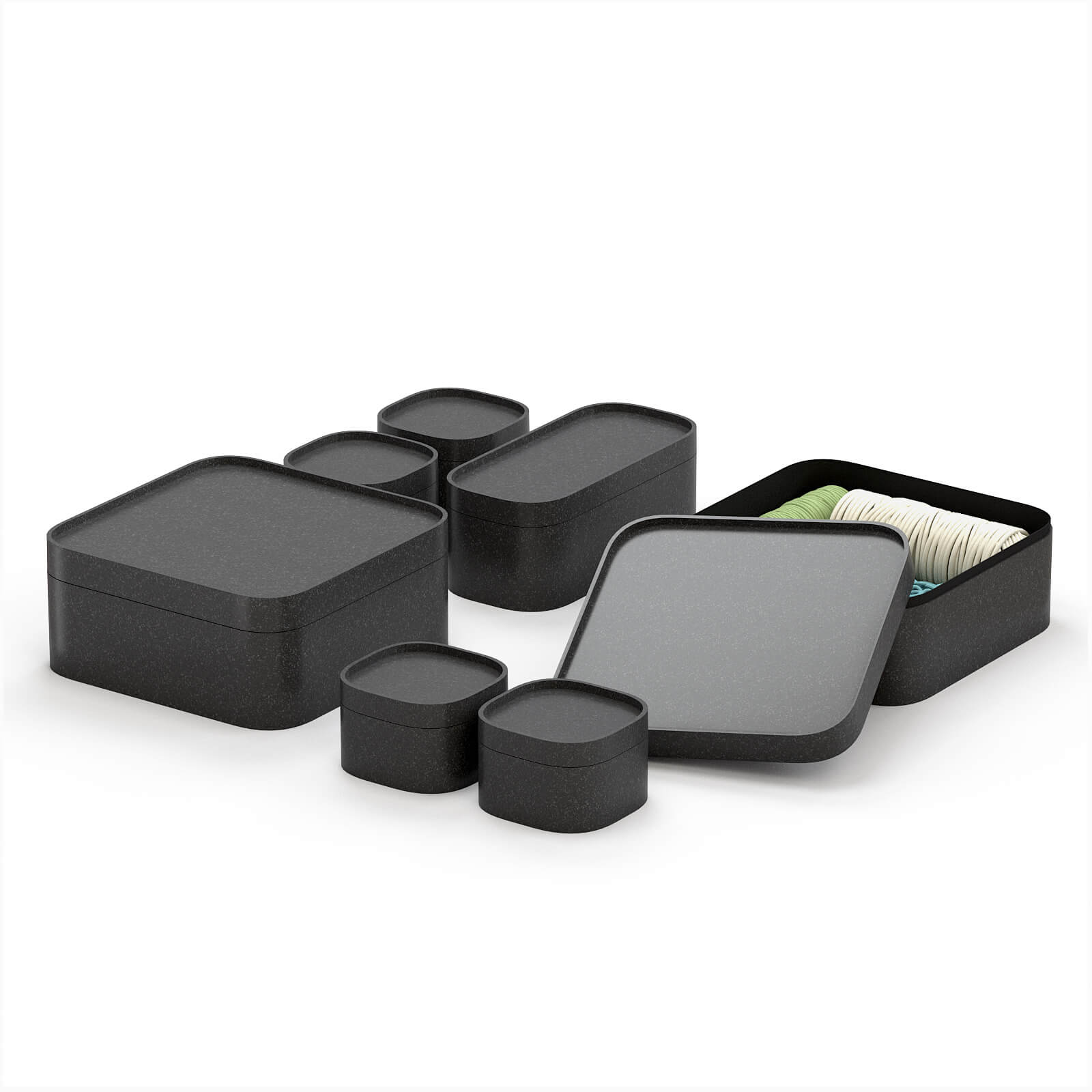 Black Plastic Sewing Kit Organizer in Boxes - 3D Model by artpolka