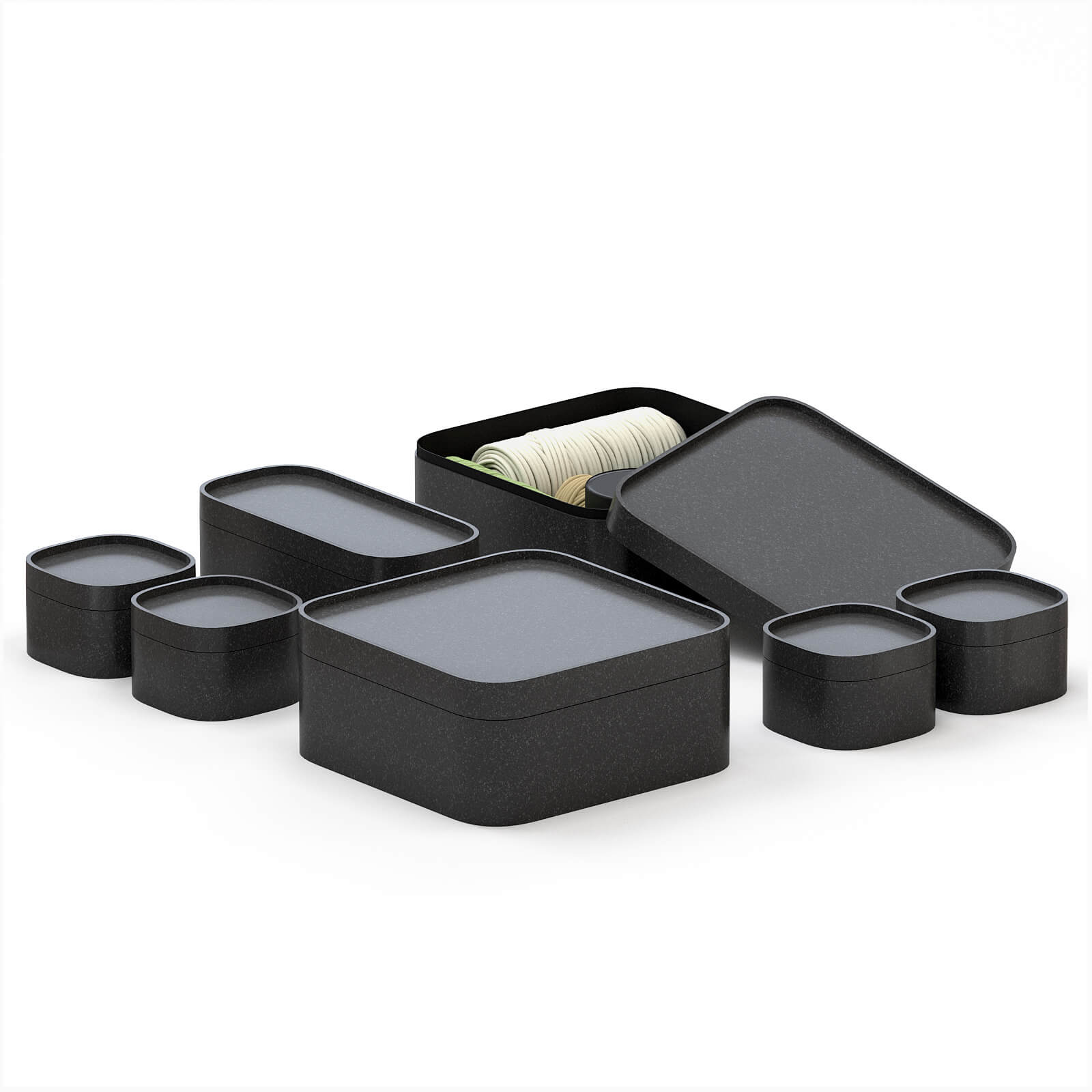 Black Plastic Sewing Kit Organizer in Boxes - 3D Model by artpolka