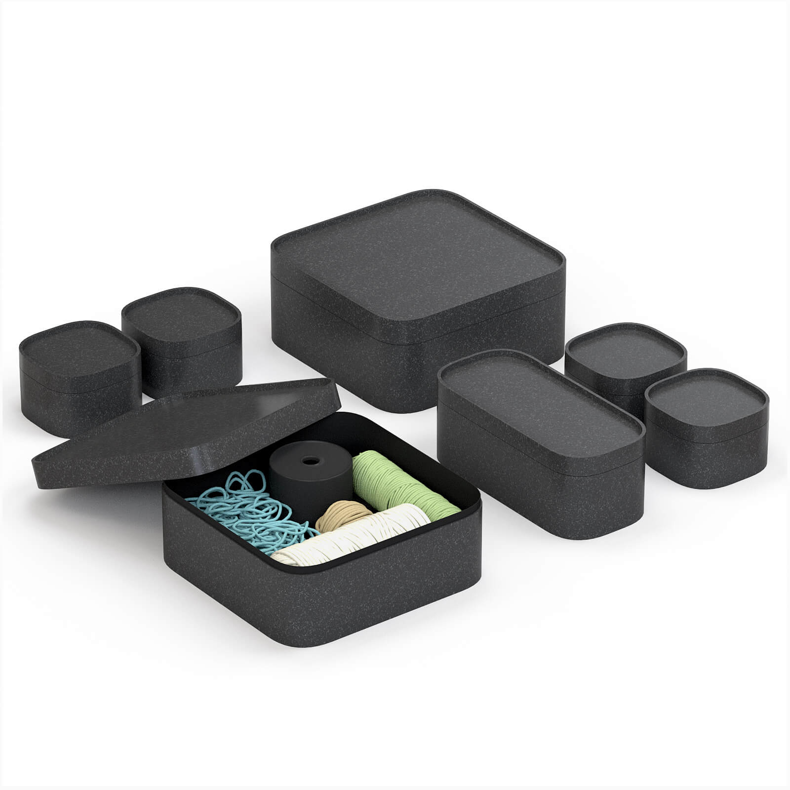 Black Plastic Sewing Kit Organizer in Boxes - 3D Model by artpolka