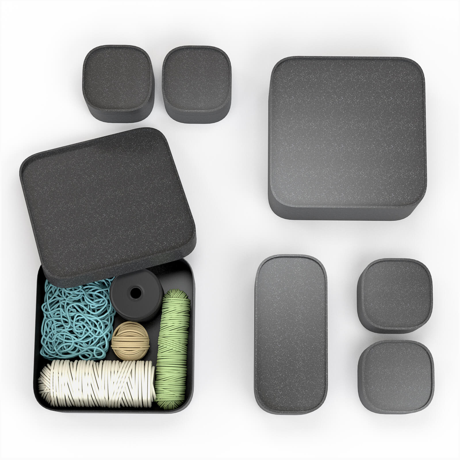 Black Plastic Sewing Kit Organizer in Boxes - 3D Model by artpolka