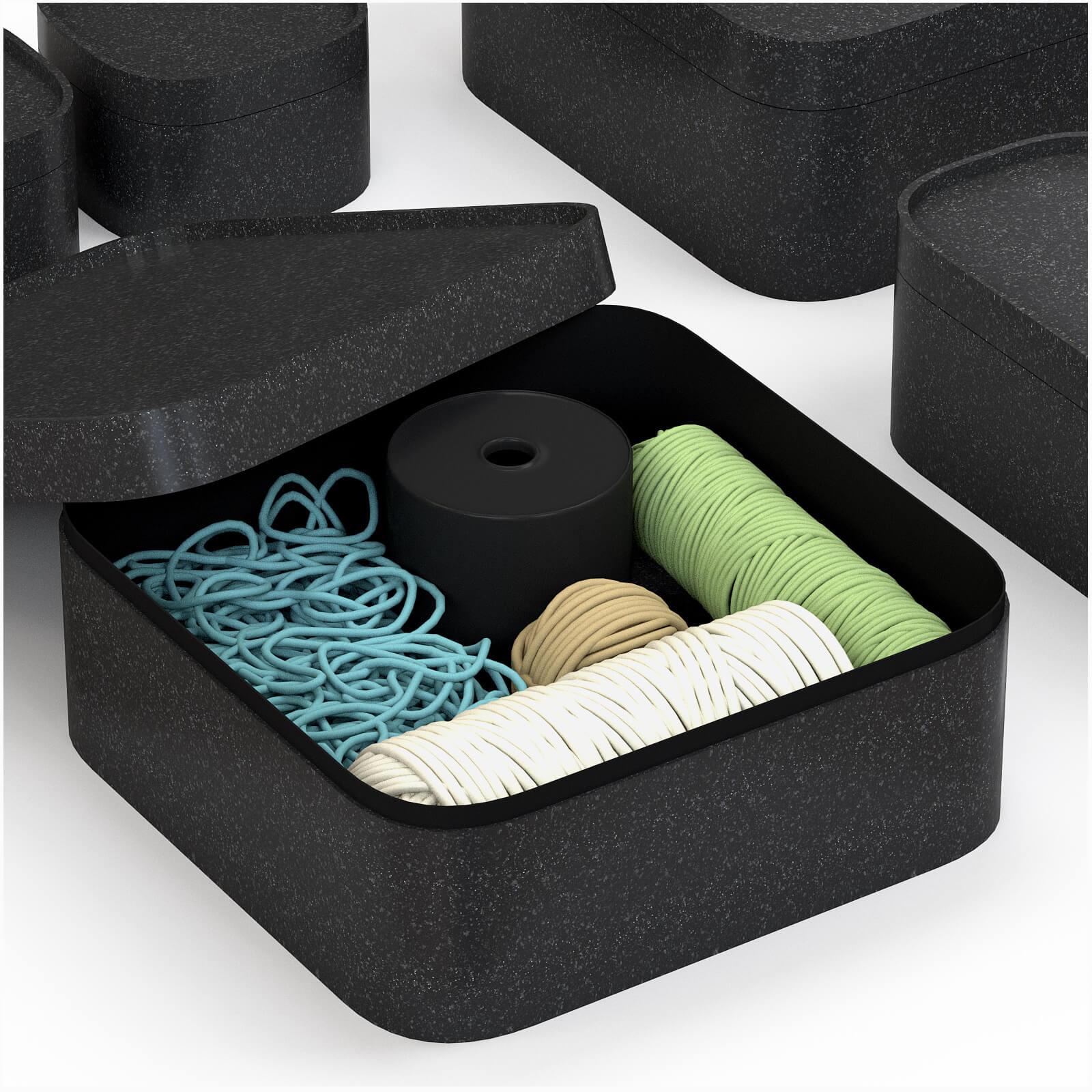 Black Plastic Sewing Kit Organizer in Boxes - 3D Model by artpolka