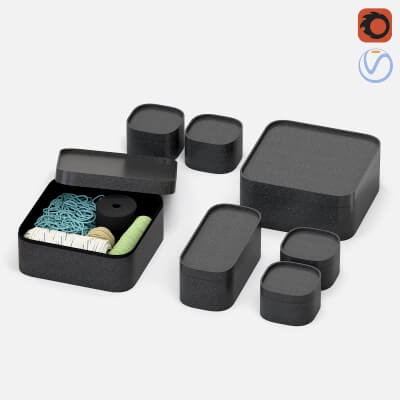 Black Plastic Sewing Kit Organizer in Boxes - 3D Model by artpolka