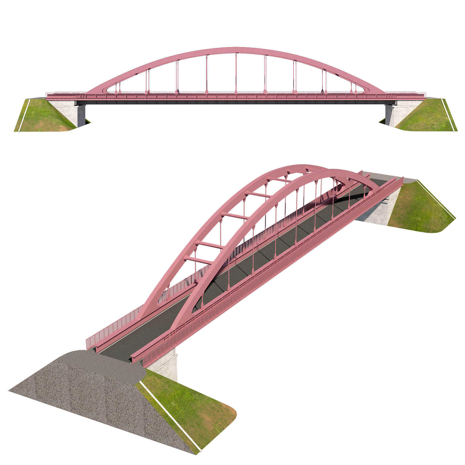 Bridge-05 Metal Arch Bridge Over a Highway with Pedestrian A 3D Model ...