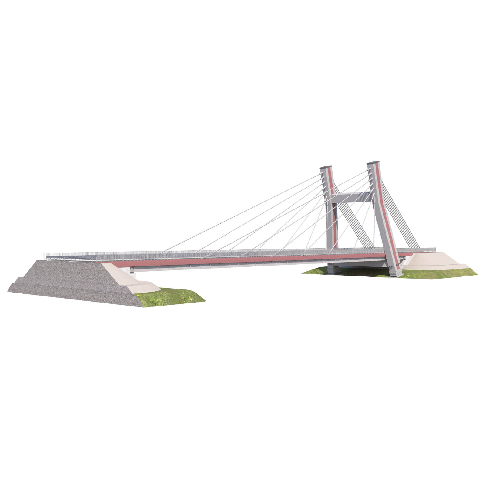 Bridge Span with a Suspension Structure and One Supporting - 3D Model ...