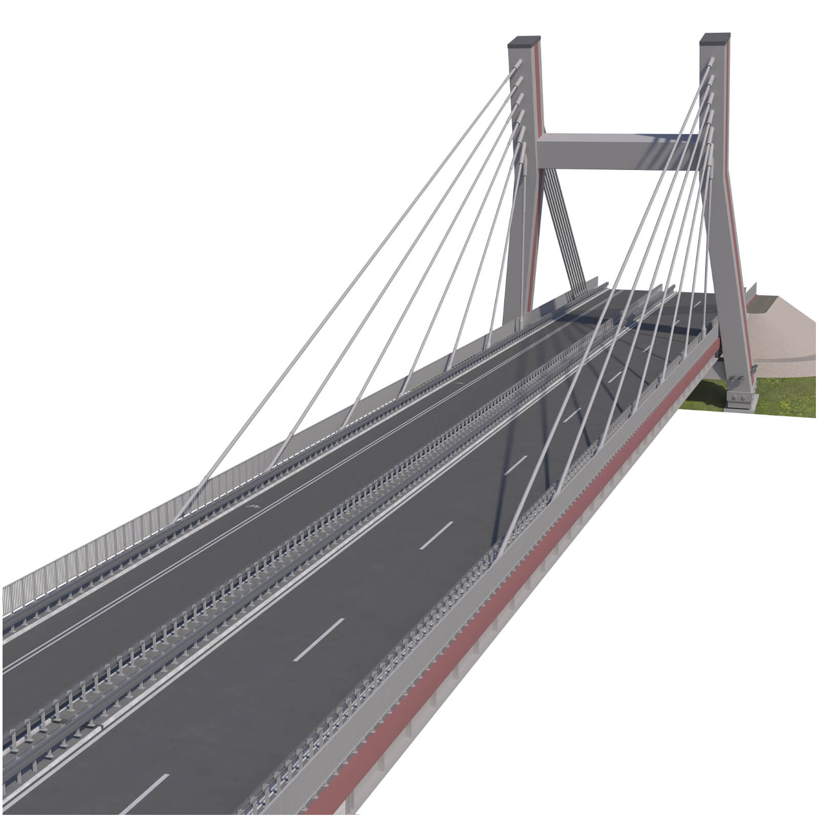 Bridge Span with a Suspension Structure and One Supporting - 3D Model ...