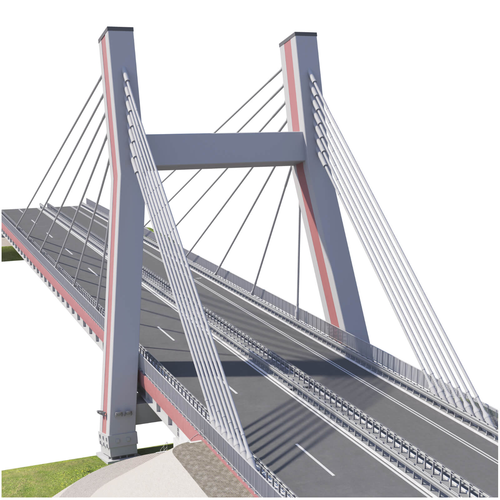 Bridge Span with a Suspension Structure and One Supporting - 3D Model ...