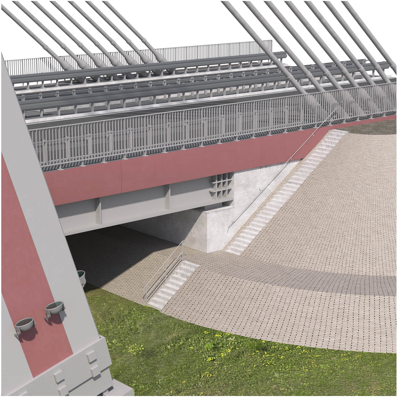 Bridge Span with a Suspension Structure and One Supporting - 3D Model ...