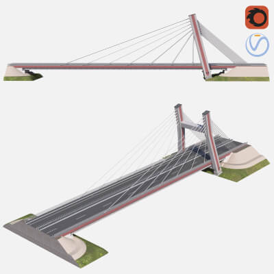 Bridge Span with a Suspension Structure and One Supporting - 3D Model ...