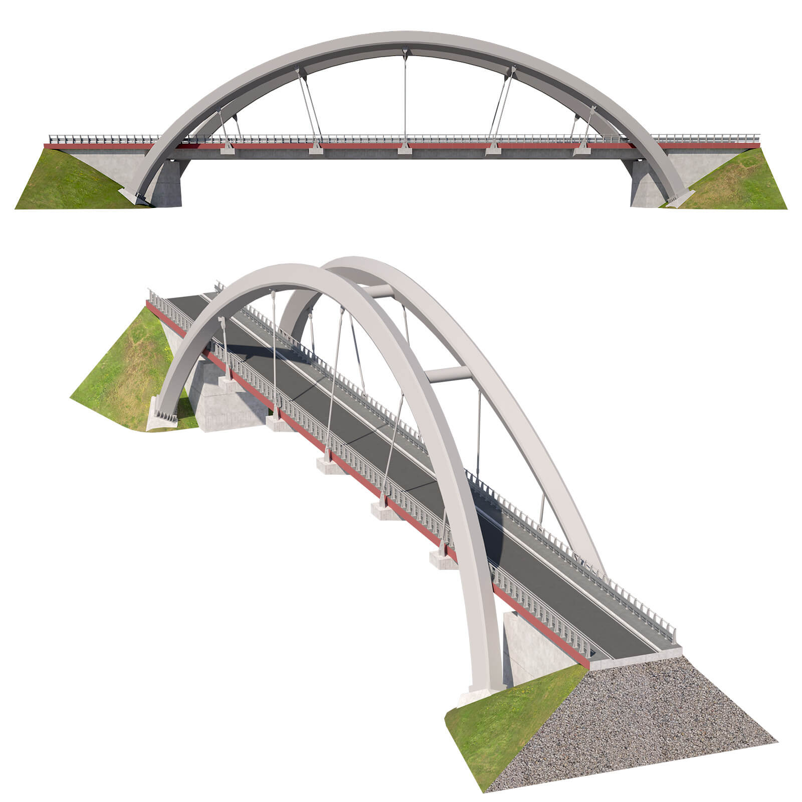 Cable-Stayed Suspension Bridge With Arch Structure 3D Model by artpolka