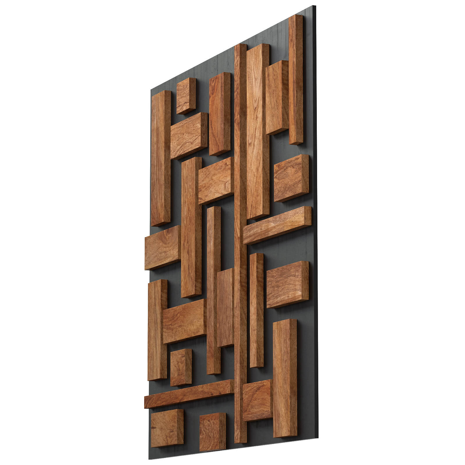Decorative Black Wall Panel With Wooden Planks Elements - 3D Model by ...