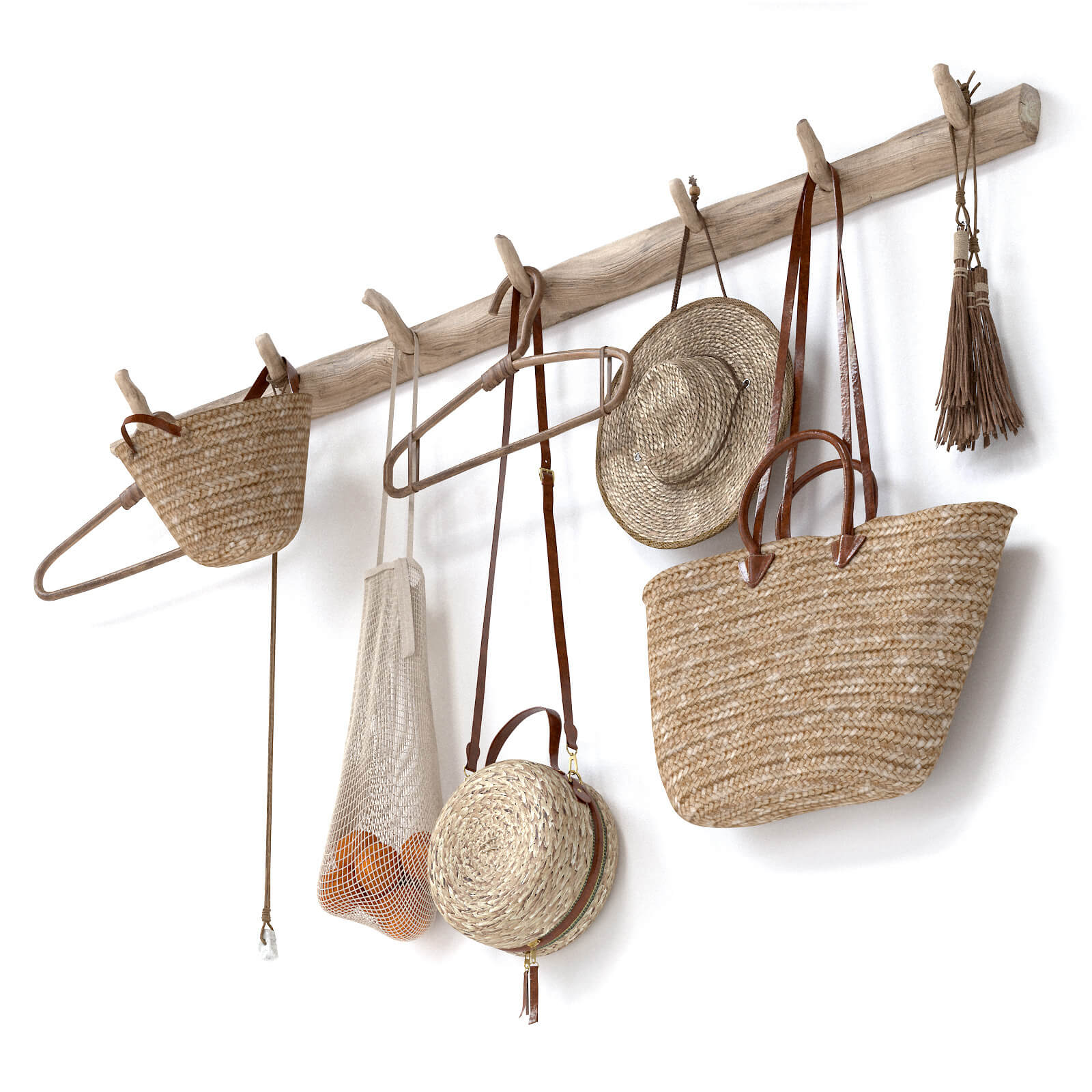 Decorative Set 001 Wall Hangers Bag Hat - 3D Model by artpolka