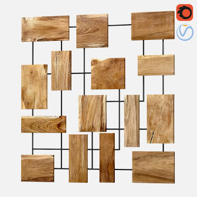 Decorative Wall Panel With Wooden Elements - 3D Model by artpolka