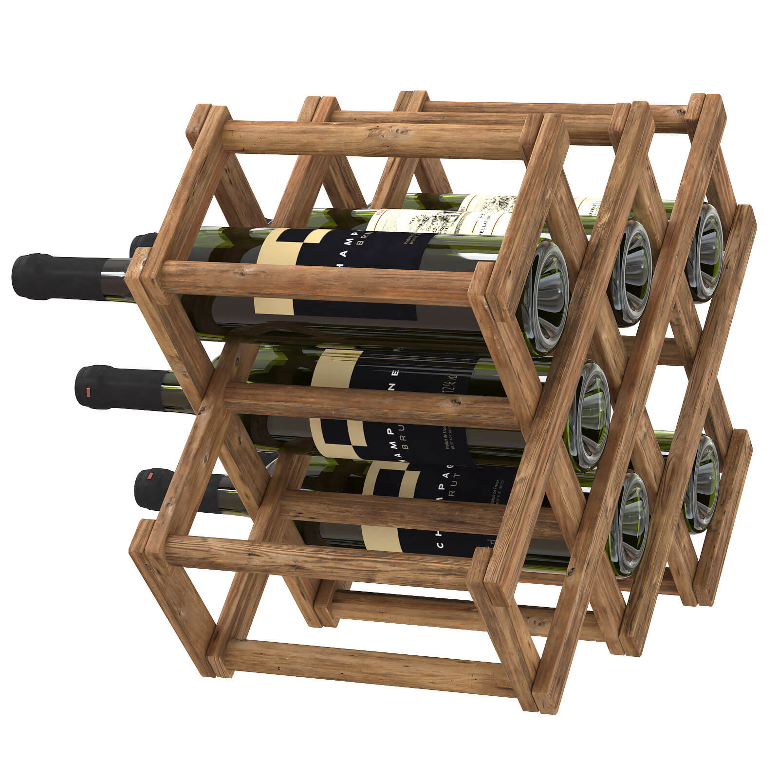 Ethnic Foldable Wooden Rack With Wine Bottles - 3D Model by artpolka