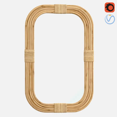 Mirror in Rattan Frame Rounded Corner - 3D Model by artpolka