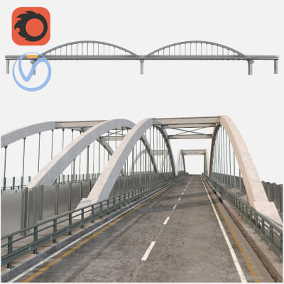 Through Arch Bridge With a Two-Lane Road 3D Model by artpolka