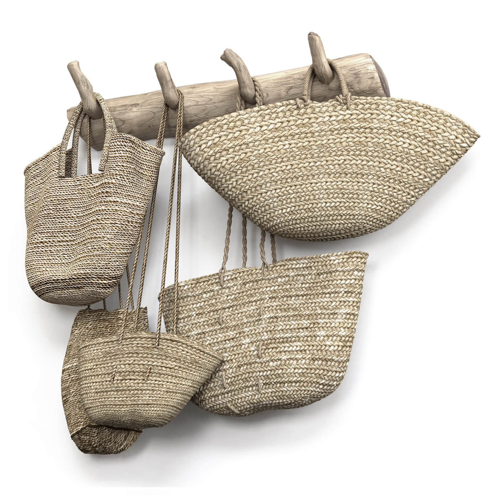 Wall Decor Set With Old Wicker Bags - 3D Model by artpolka