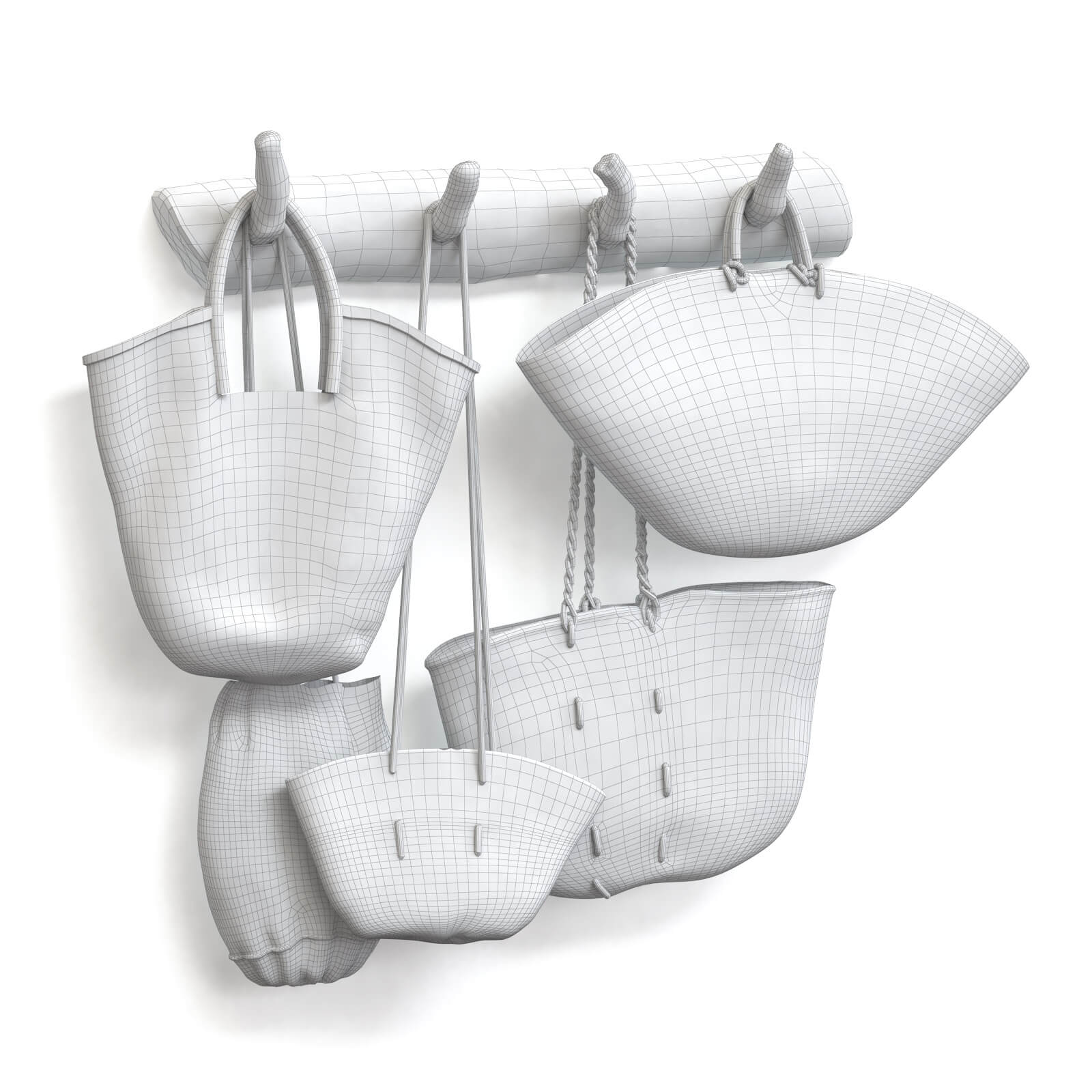 Wall Decor Set With Old Wicker Bags - 3D Model by artpolka