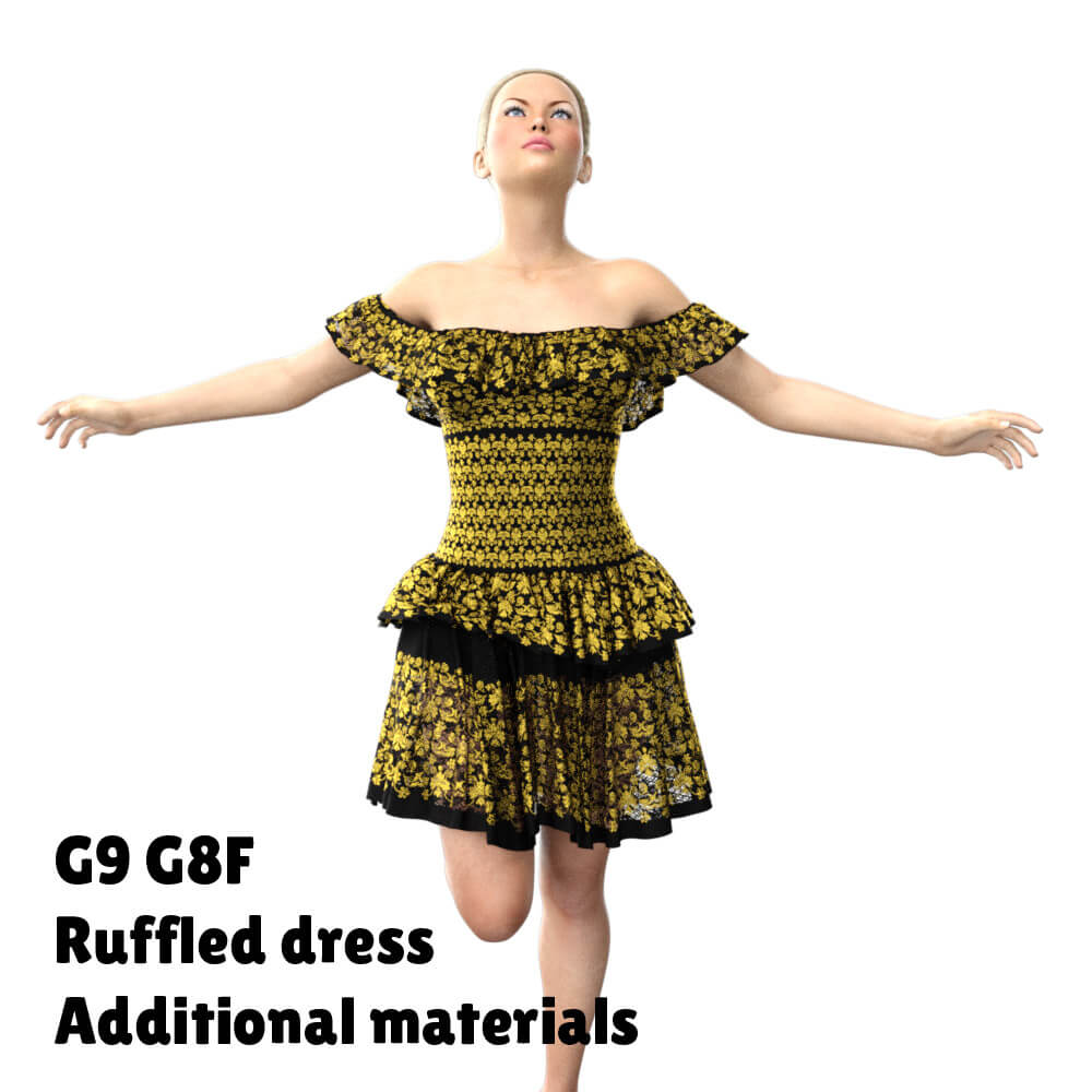 Mf and Bump Mat Presets for G9 G8F Ruffled Dress - Free Daz Content by ...