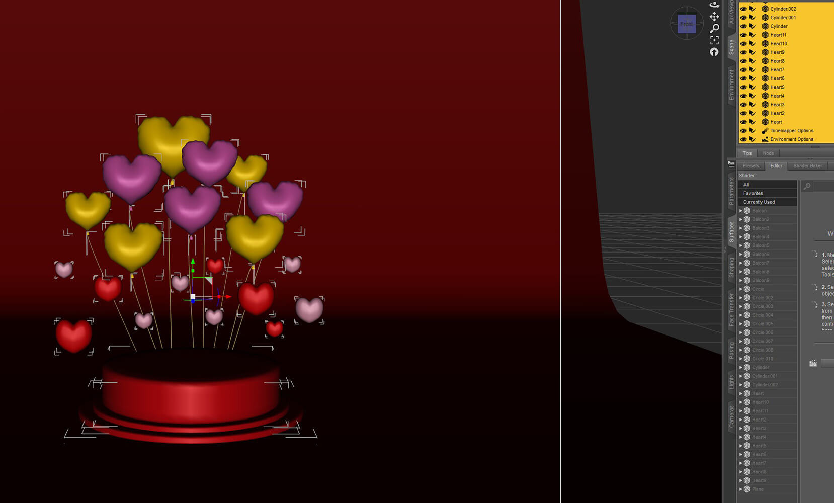 Pedestal With Gold and Pink Heart Balloons - Daz Content by artshock