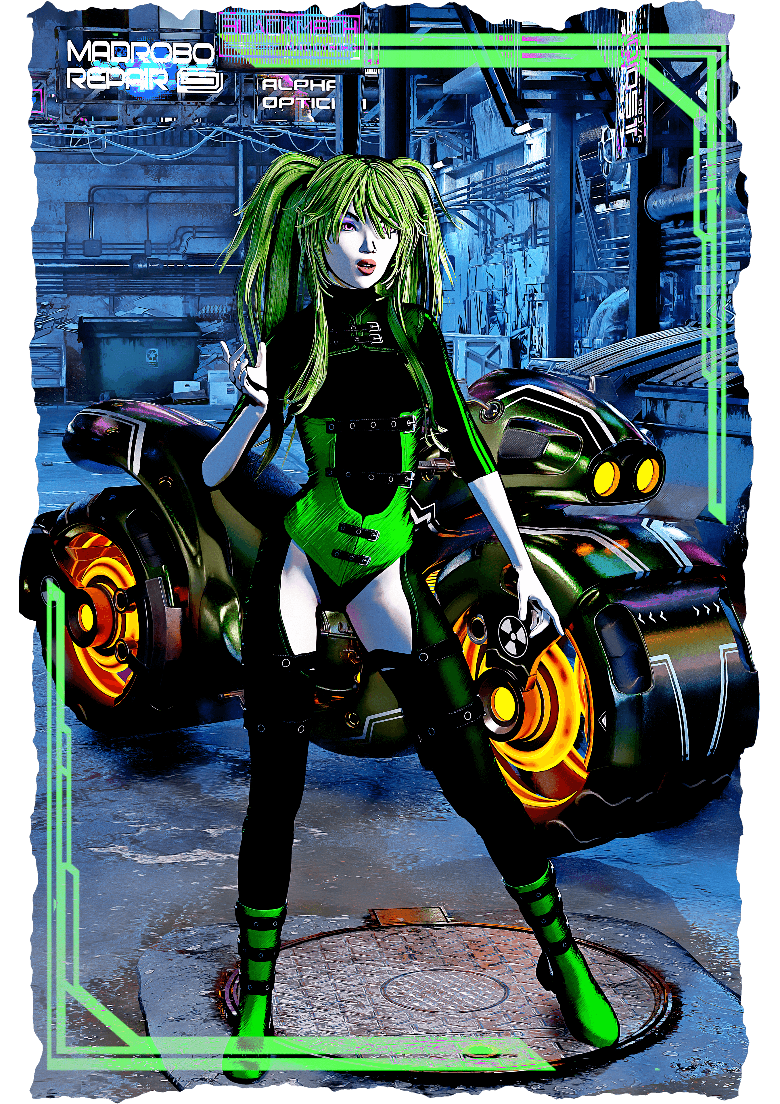 Radioactive Biker Girl 3D Render, Digital Art by artworksimpson