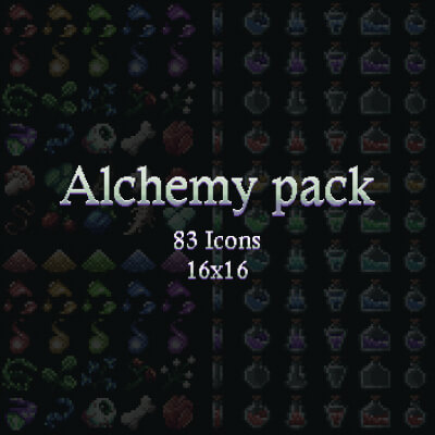 Alchemy Materials and Potions 16X16 - 2D Game Asset by AshenLightStudios