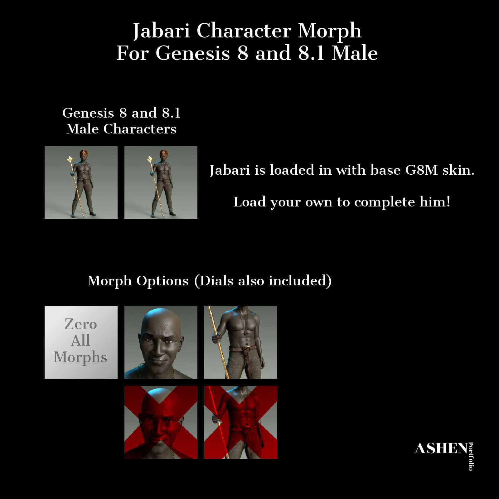 Jabari Character Morph for G8M, 8.1M and G9 - Daz Content by AshenPortfolio