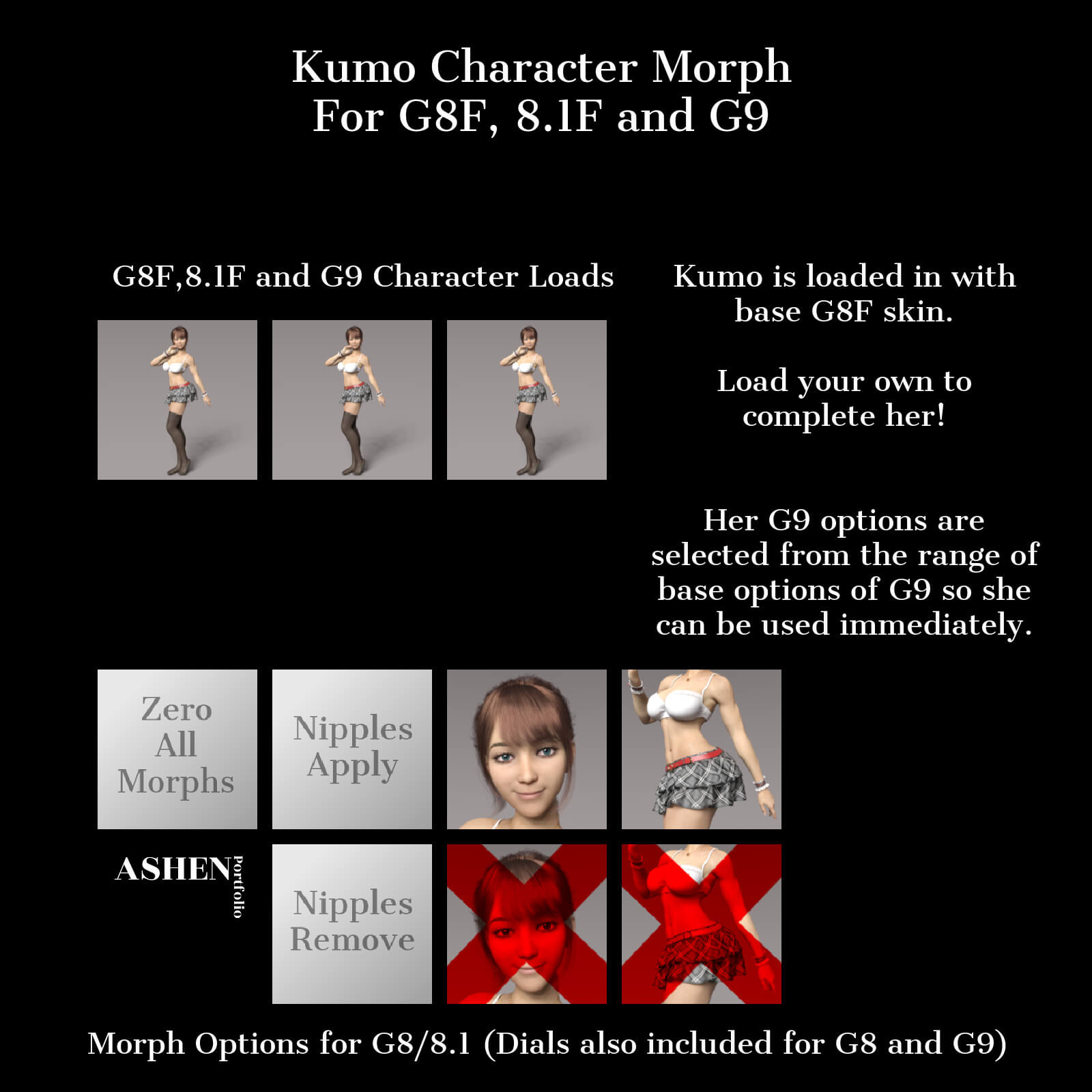Kumo Character Morph for G8F, 8.1F and G9 - Daz Content by AshenPortfolio