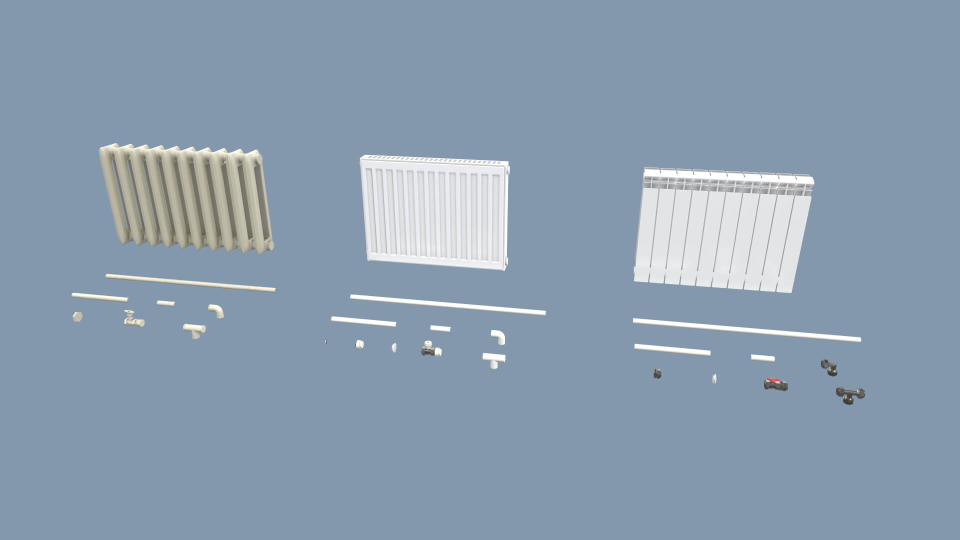 Radiators With Modular Pipes - 3D Model by AshMesh
