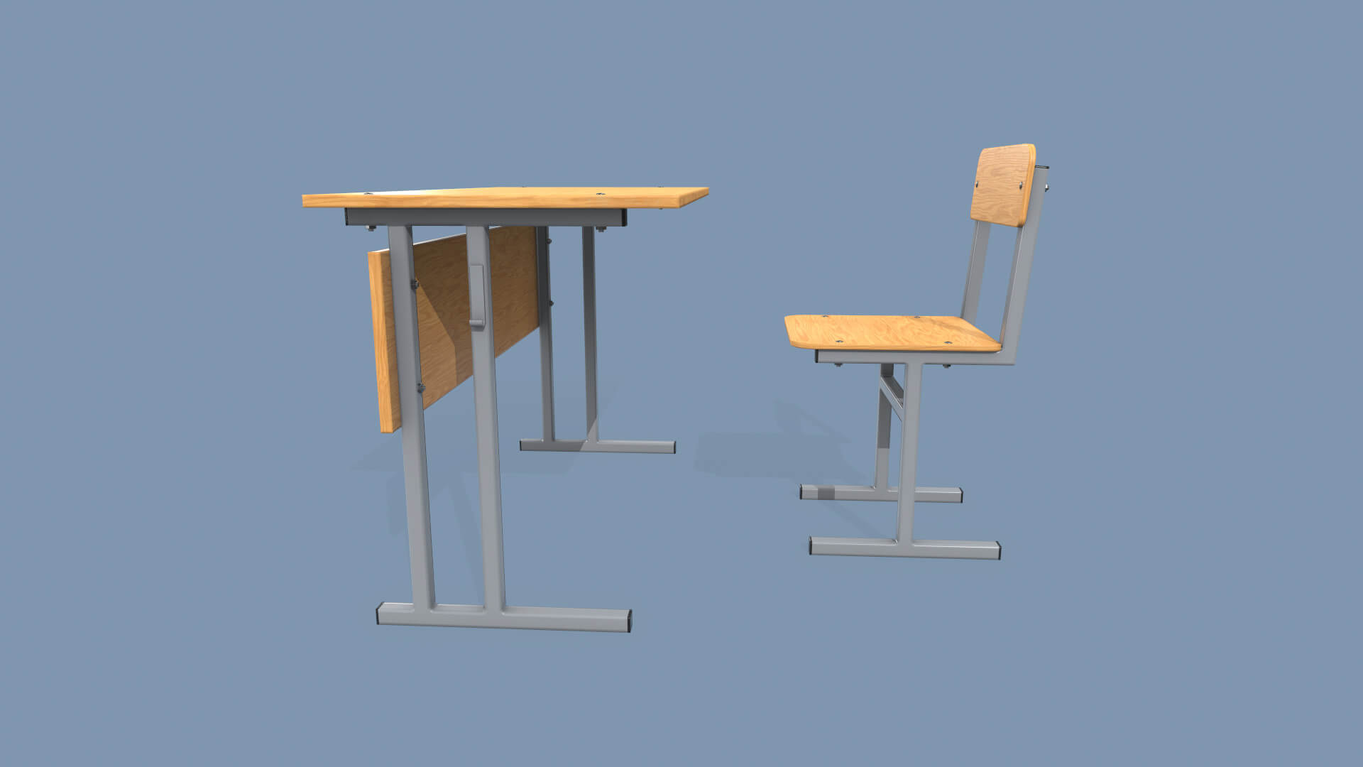 School Desk and Chair - 3D Model by AshMesh