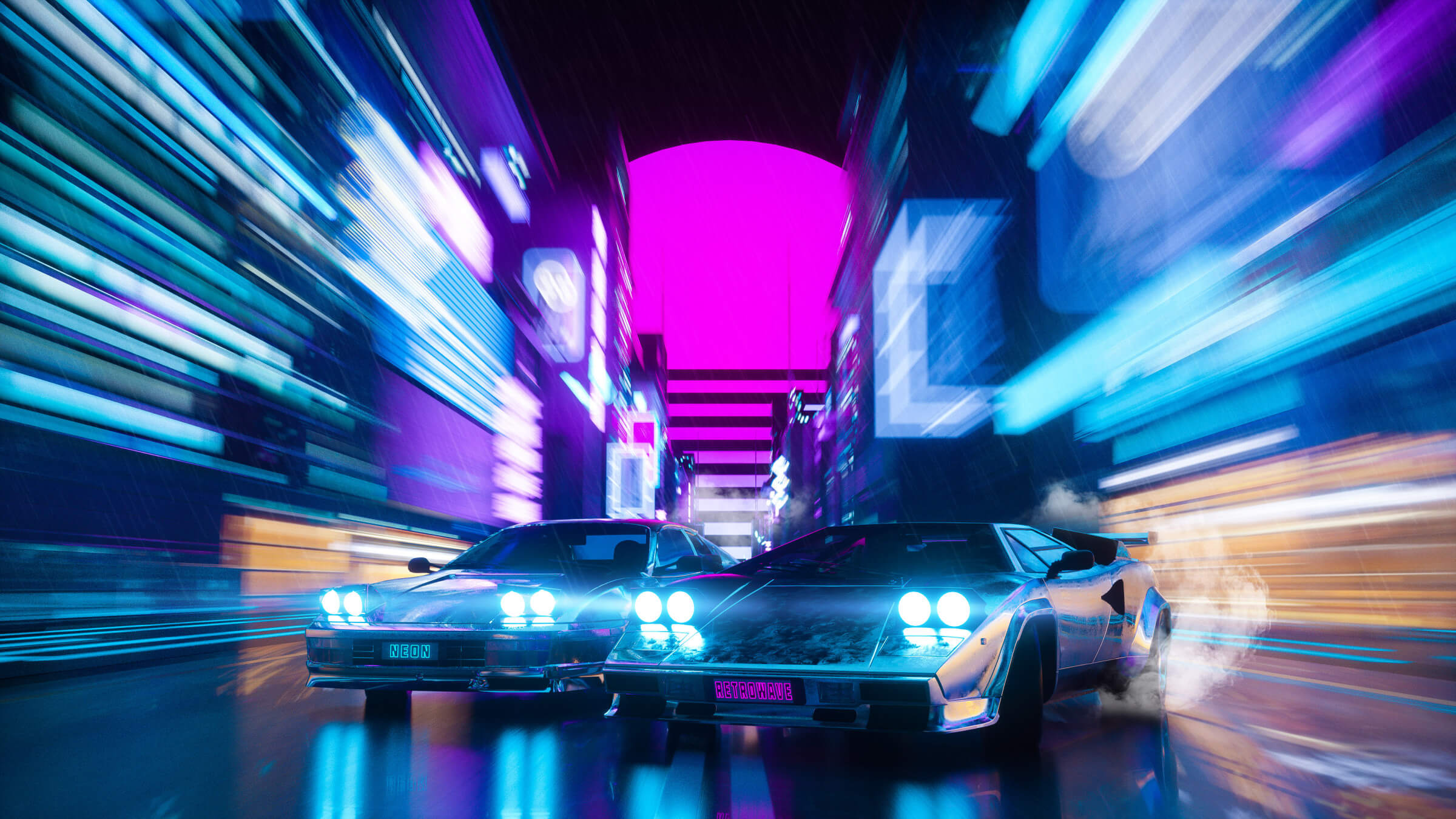 Neon Racers 3D Render, Digital Art by asiry