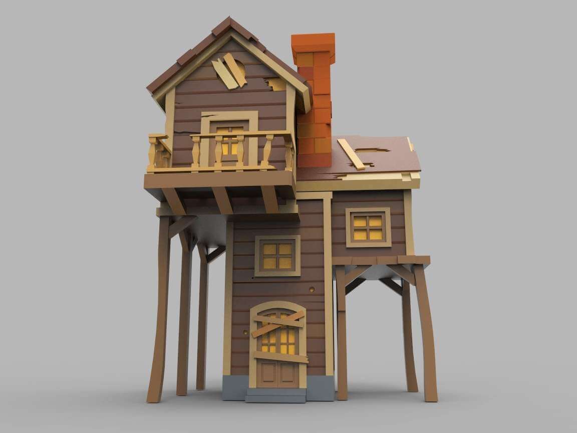 Wooden Haunted House - 3D Model by AV3DPrint