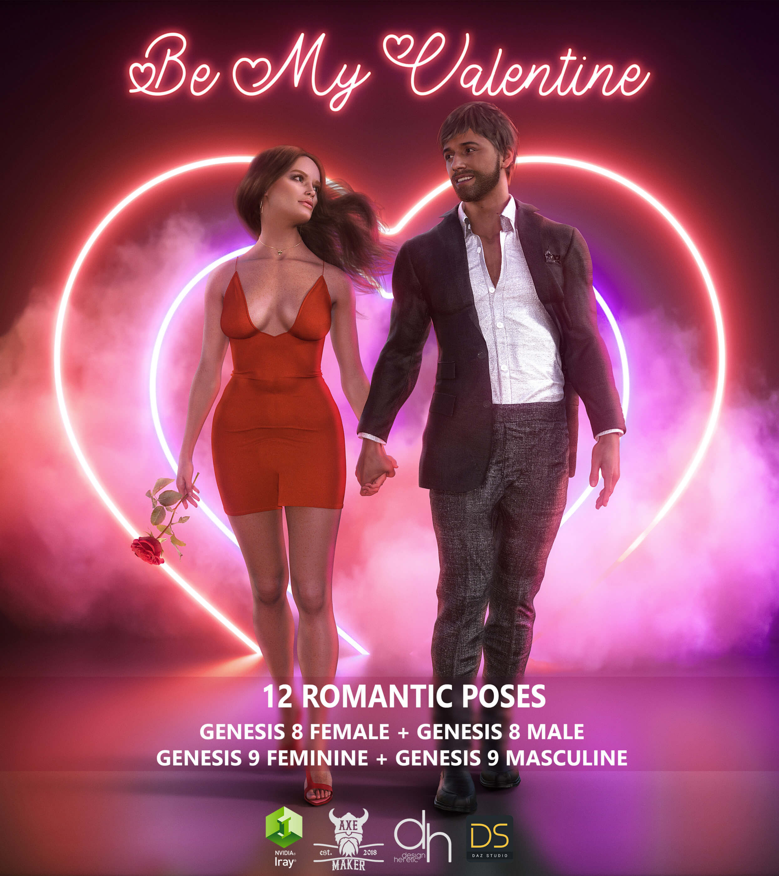 Be My Valentine Poses for Genesis 8 and 9 - Daz Content by Axe Maker