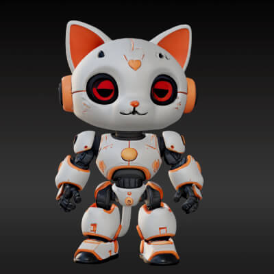 3D Model of Cute Robo Cat Animated and Printable 3D Print by azekapeka
